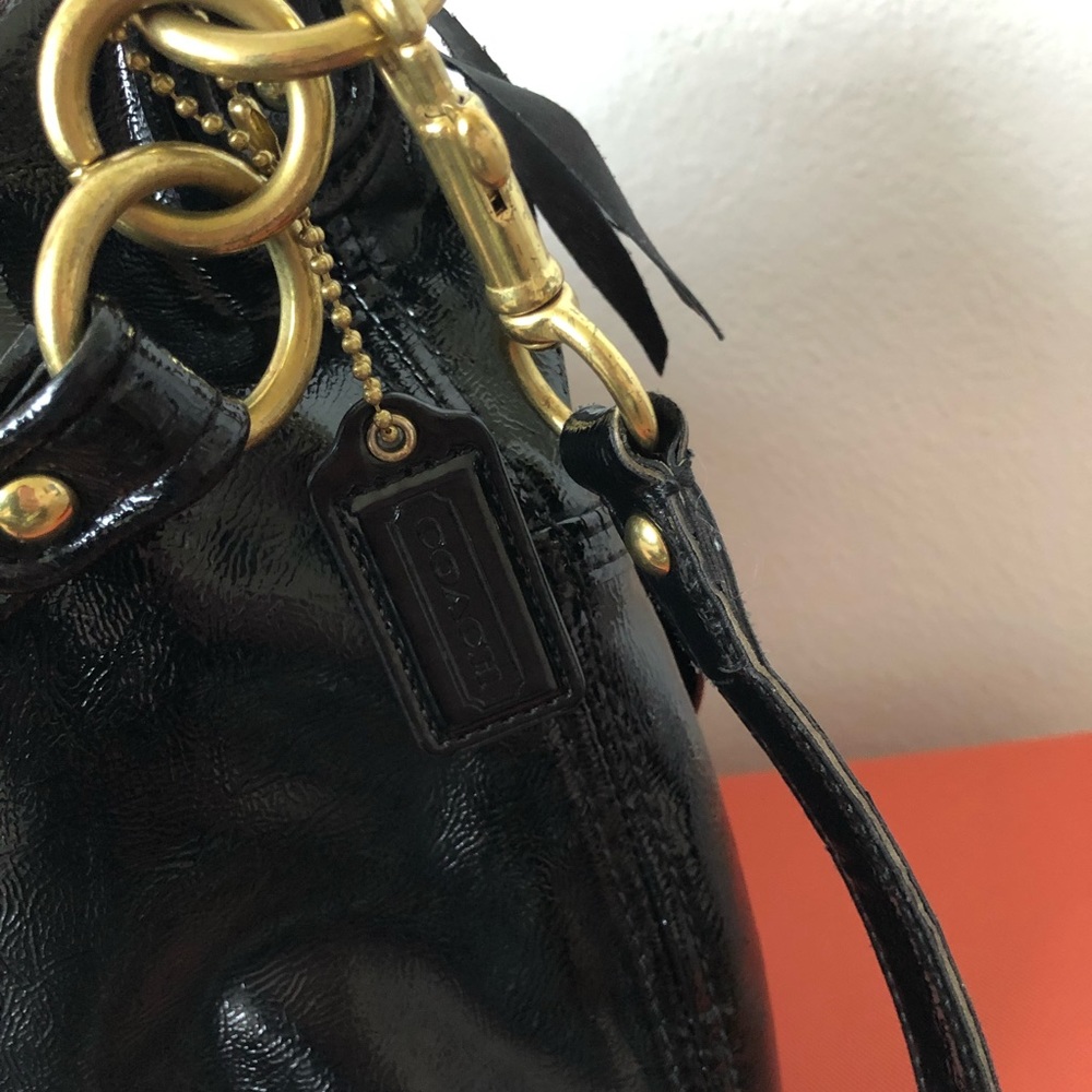 Coach Daisy Liquid Gloss Black Patent Leather Hobo Bag - Gem